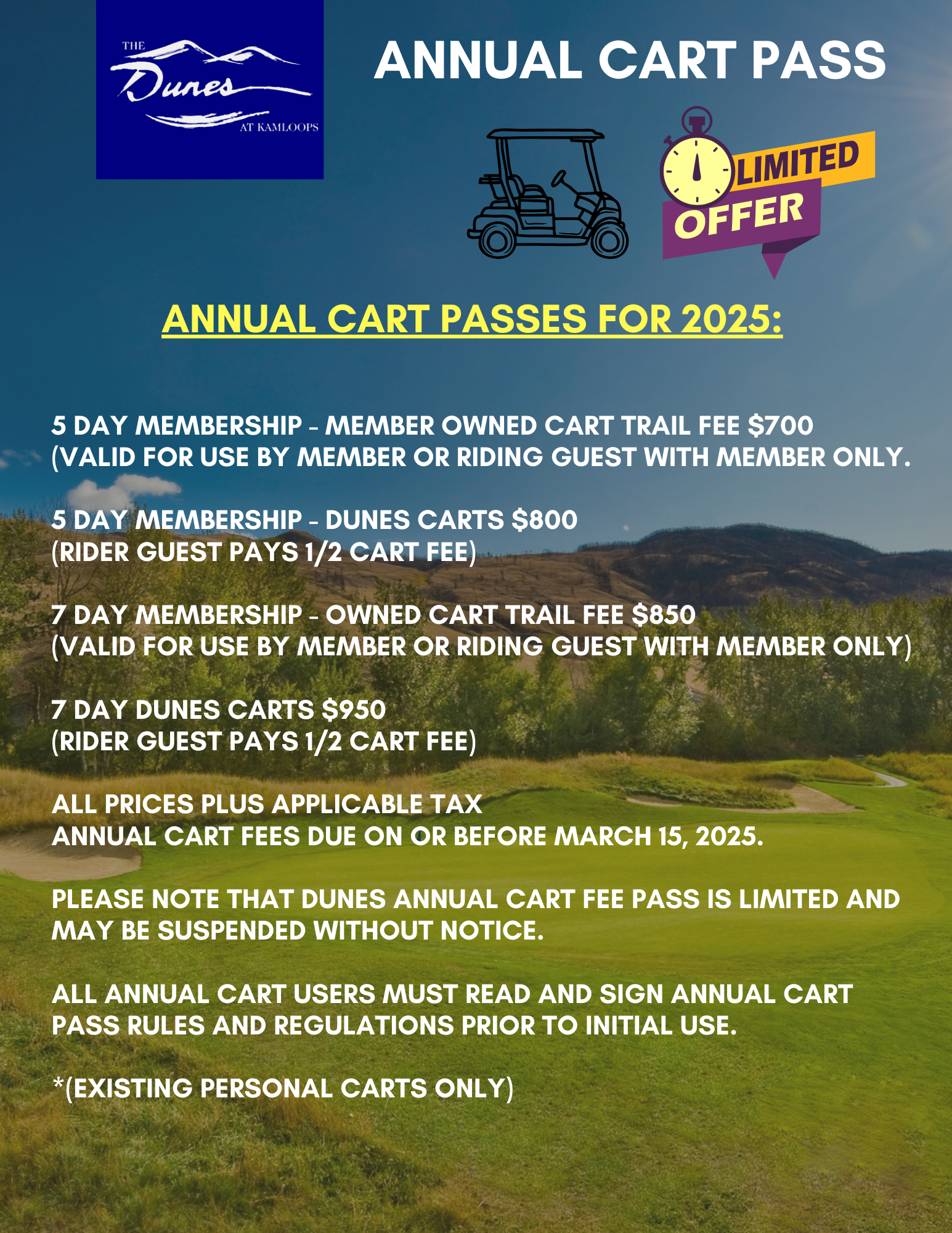 Annual Cart Pass - The Dunes at Kamloops